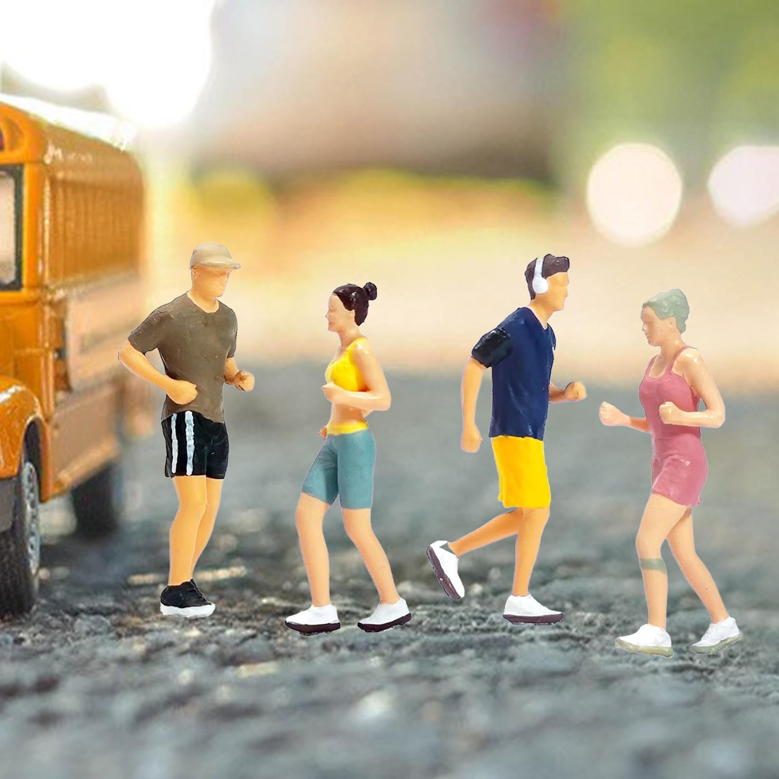 4 pcs Miniature Running Sports People Figure 1:87 Models Landscape Bui ...