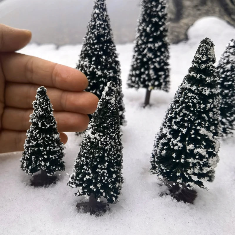 2pcs 6-15cm Miniature Coniferous Pine Model Trees with Base for Winter ...