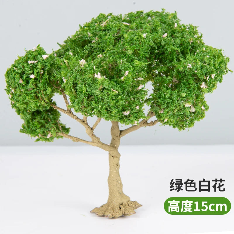 10/12/15cm Miniature White Flowering Green Tree Model Train Railway Ac ...