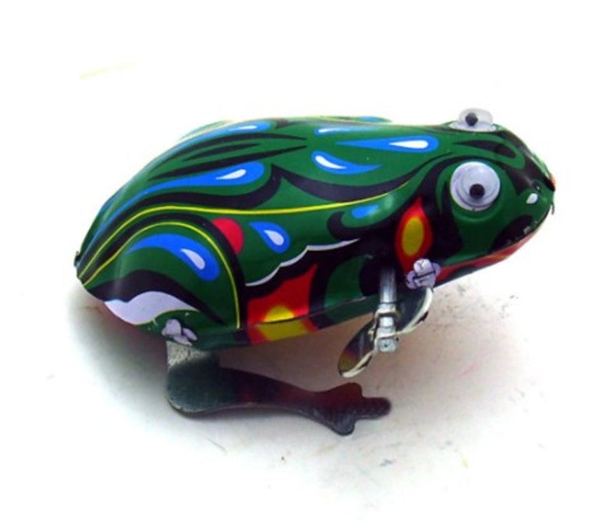 MS082 Moving Eyes Jumping Frog Retro Clockwork Wind Up Tin Toy Collect ...