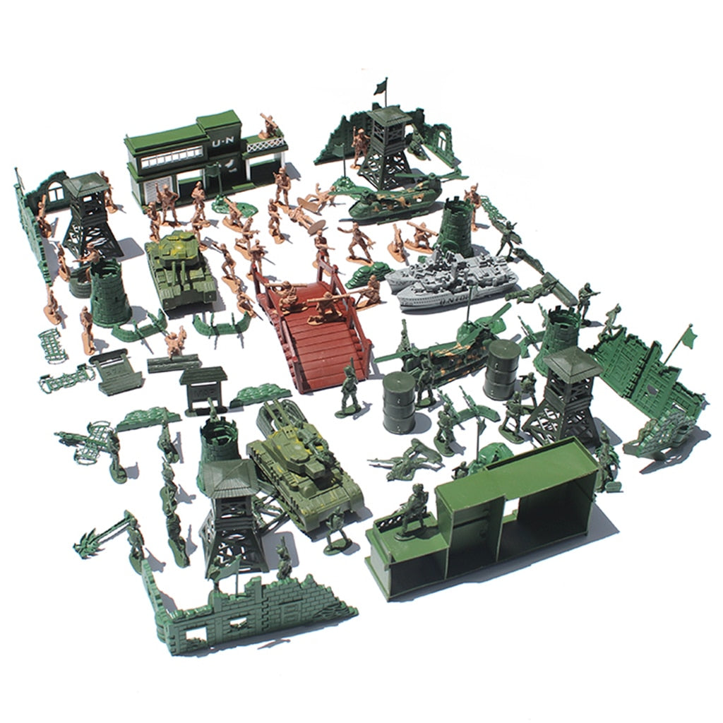 130 pcs Classic WWII Military Playset Plastic Toy Soldier Army Men 5cm ...