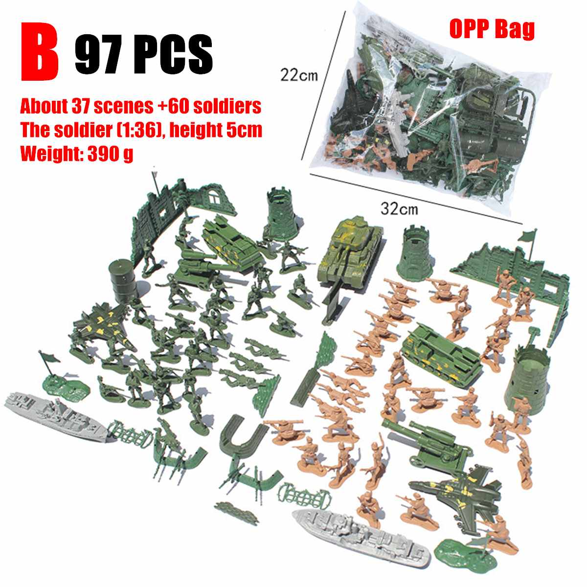 97 pcs Classic WWII Military Playset Plastic Toy Soldier Army Men 5cm ...