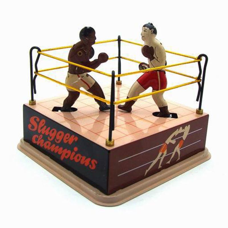 MS381 Boxer Boxing Slugger Champions Retro Clockwork Wind Up Tin Toy C ...